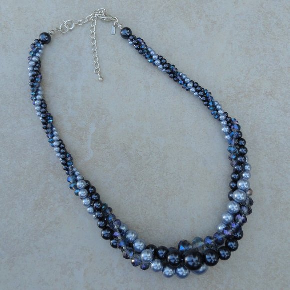 Rmn | Jewelry | Signed Rmn Blue Pearl Glass Twisted Bead Necklace ...